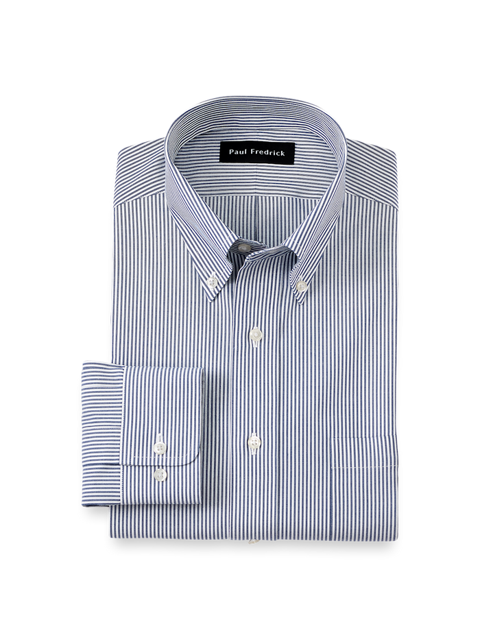 Non-Iron Cotton Pinpoint Solid Button Down Collar Dress Shirt - Blue S ...