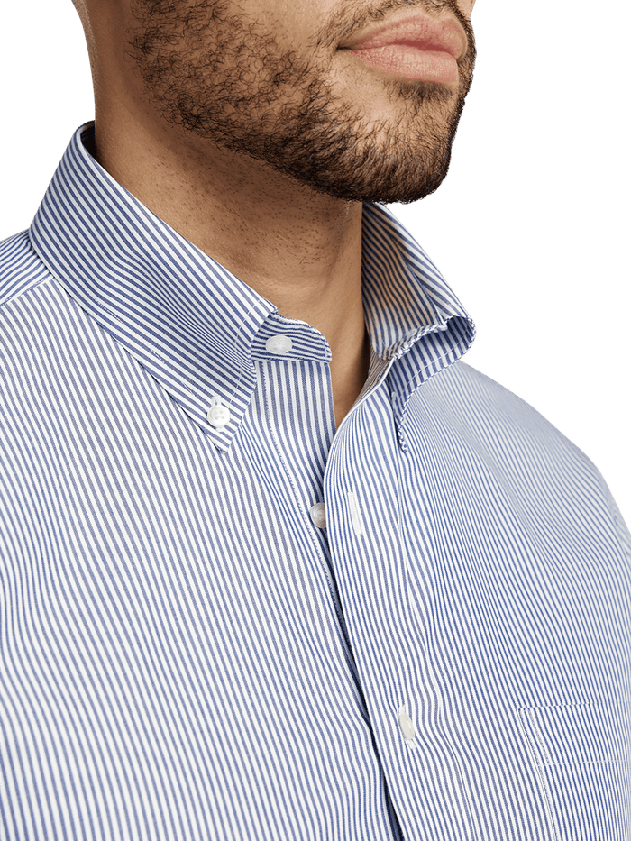 Non-Iron Cotton Pinpoint Solid Button Down Collar Dress Shirt - Blue S ...