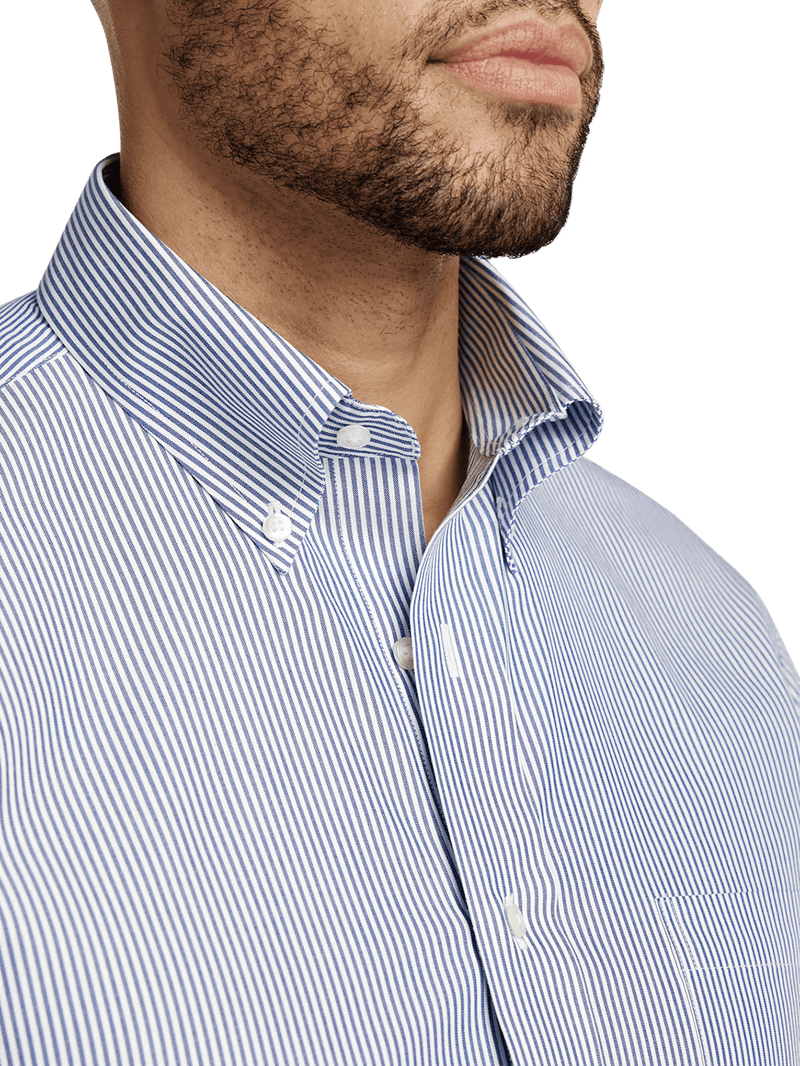 Non-Iron Cotton Pinpoint Solid Button Down Collar Dress Shirt - Blue S ...