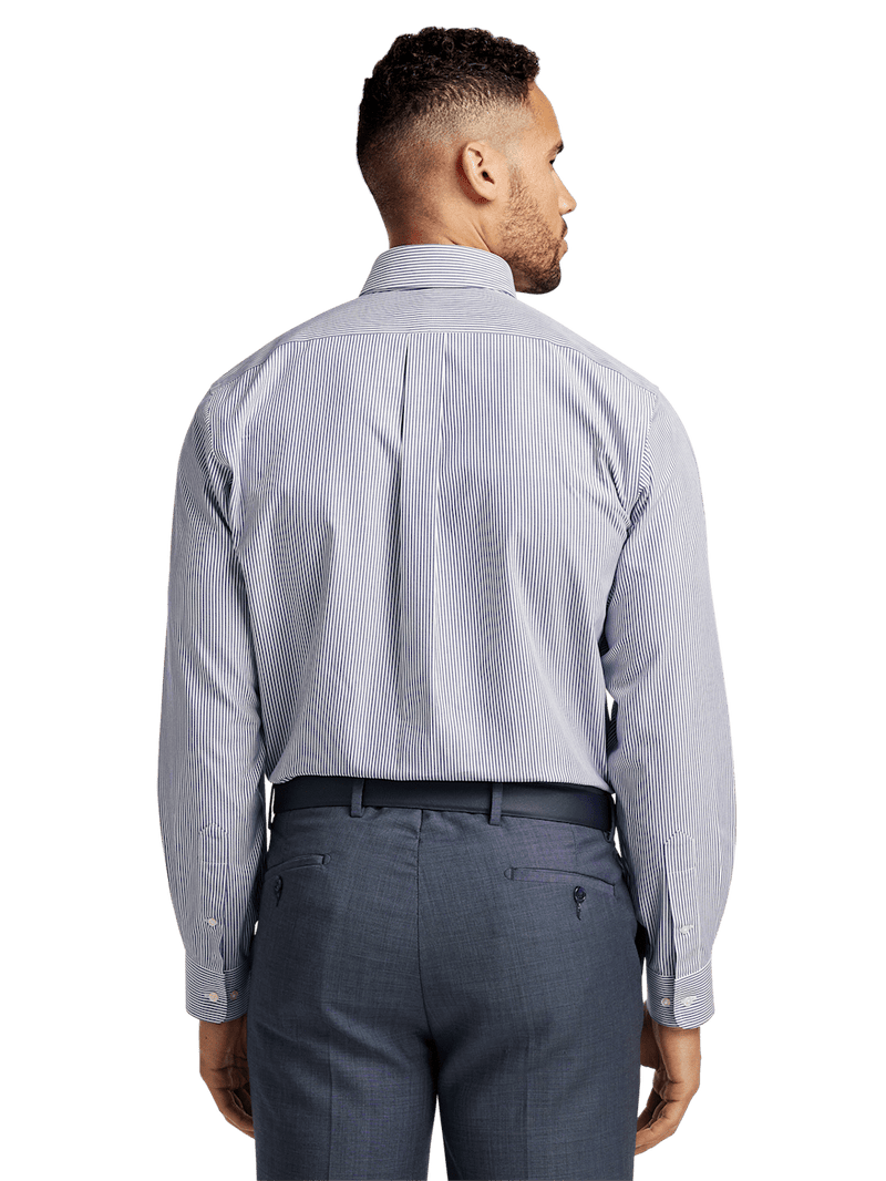 Non-Iron Cotton Pinpoint Solid Button Down Collar Dress Shirt - Blue S ...