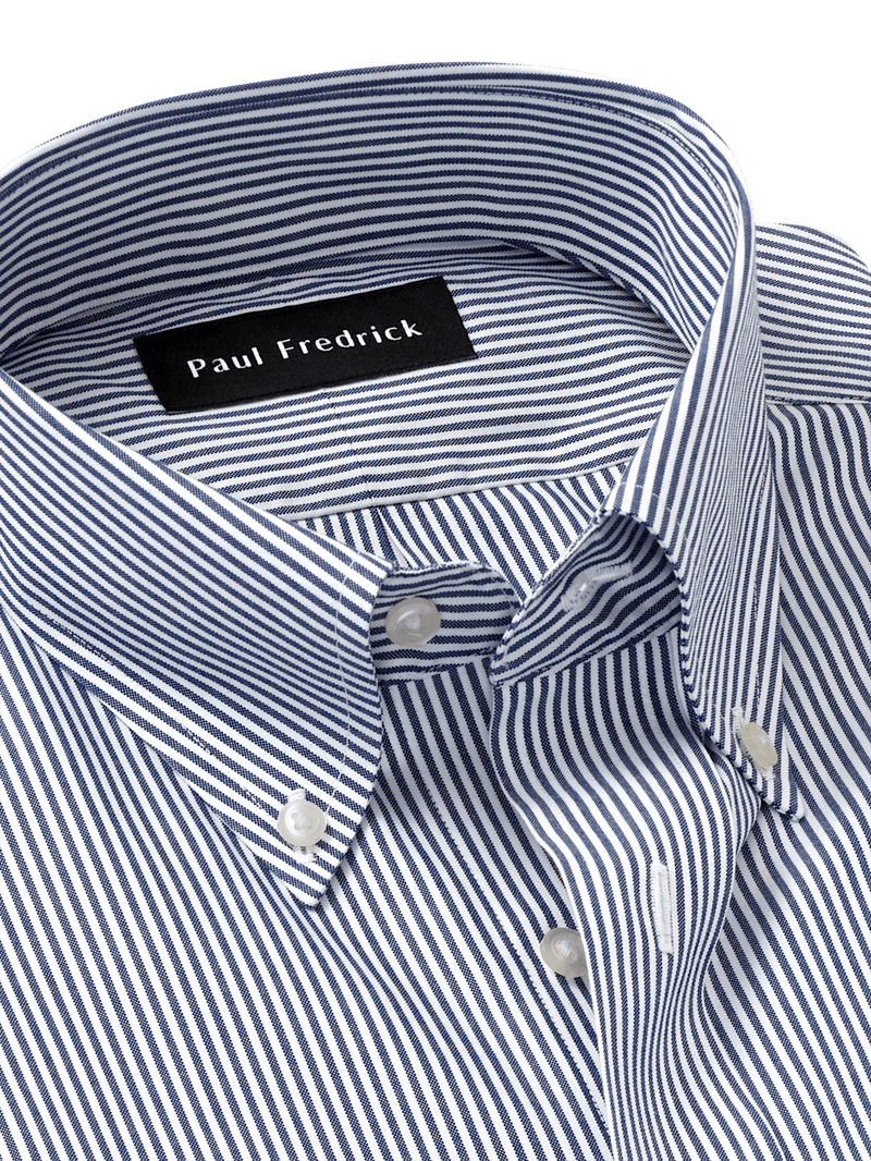 Non-Iron Cotton Pinpoint Solid Button Down Collar Dress Shirt - Blue S ...