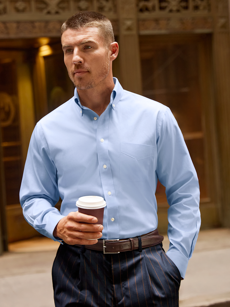 Non-Iron Cotton Pinpoint Solid Button Down Collar Dress Shirt - Blue ...