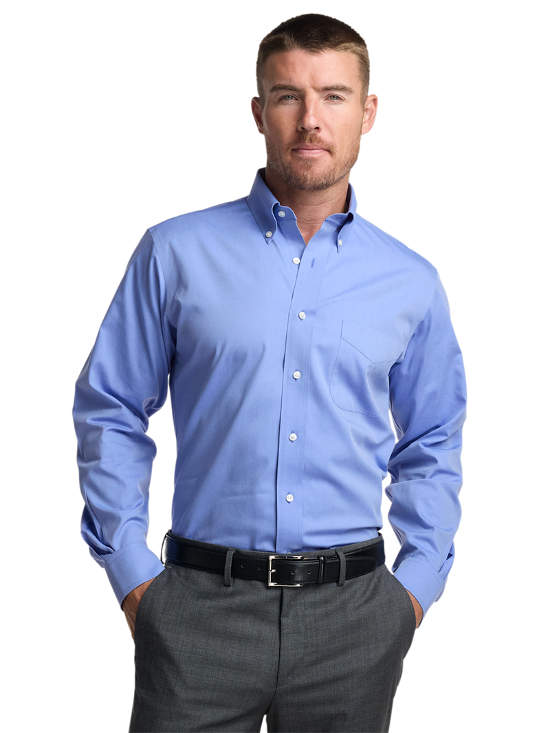 Non-Iron Cotton Pinpoint Solid Button Down Collar Dress Shirt - French ...