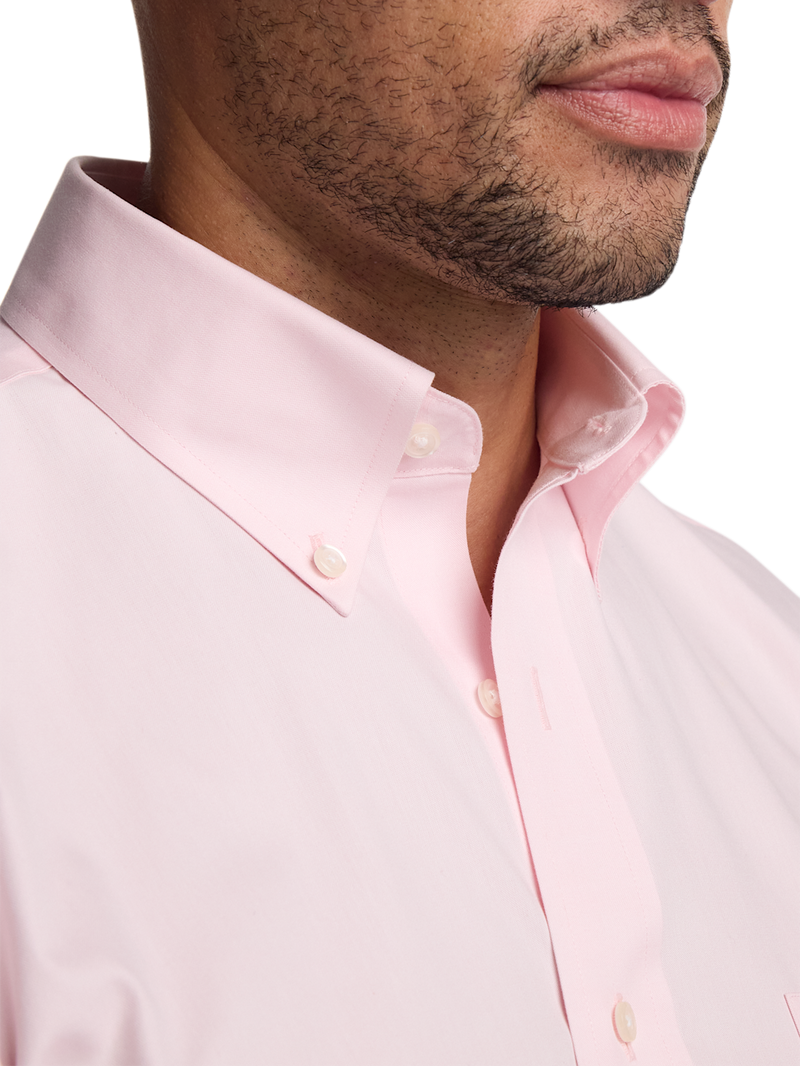 Non-Iron Cotton Pinpoint Solid Button Down Collar Dress Shirt - Pink ...
