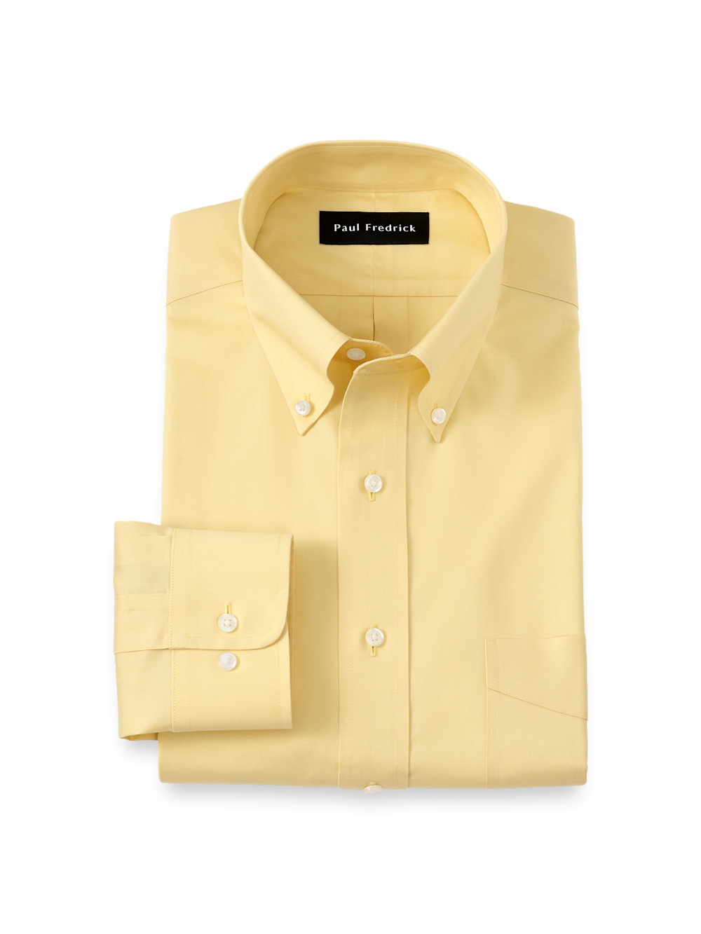 Non-Iron Cotton Pinpoint Solid Button Down Collar Dress Shirt - Yellow ...