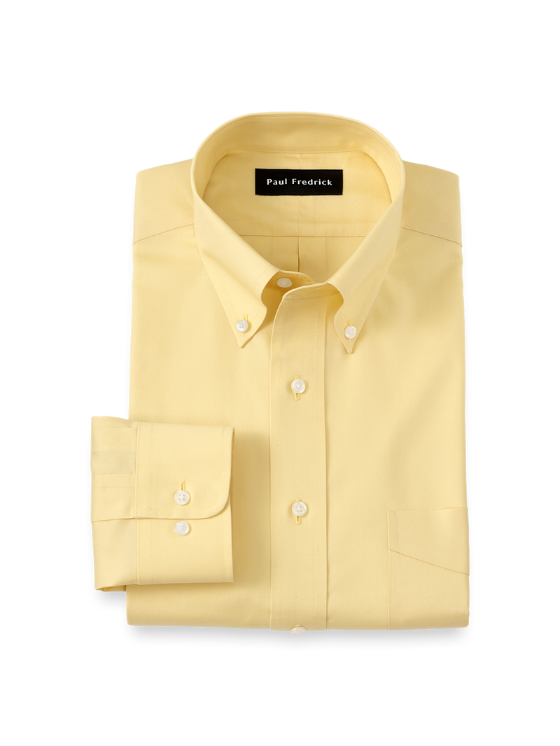 Non-Iron Cotton Pinpoint Solid Button Down Collar Dress Shirt - Yellow ...