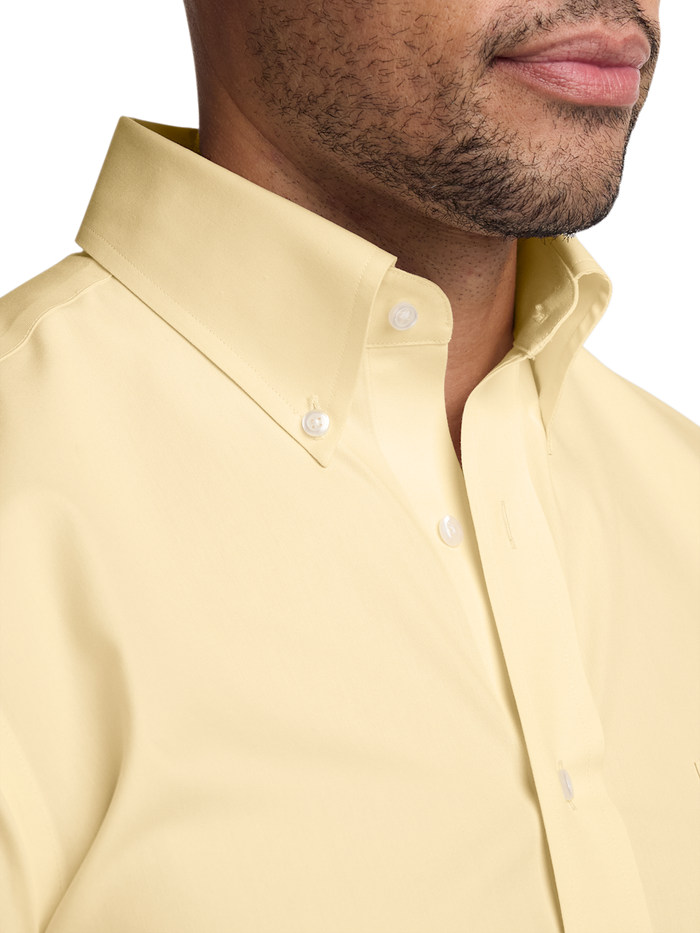 Non-Iron Cotton Pinpoint Solid Button Down Collar Dress Shirt - Yellow ...