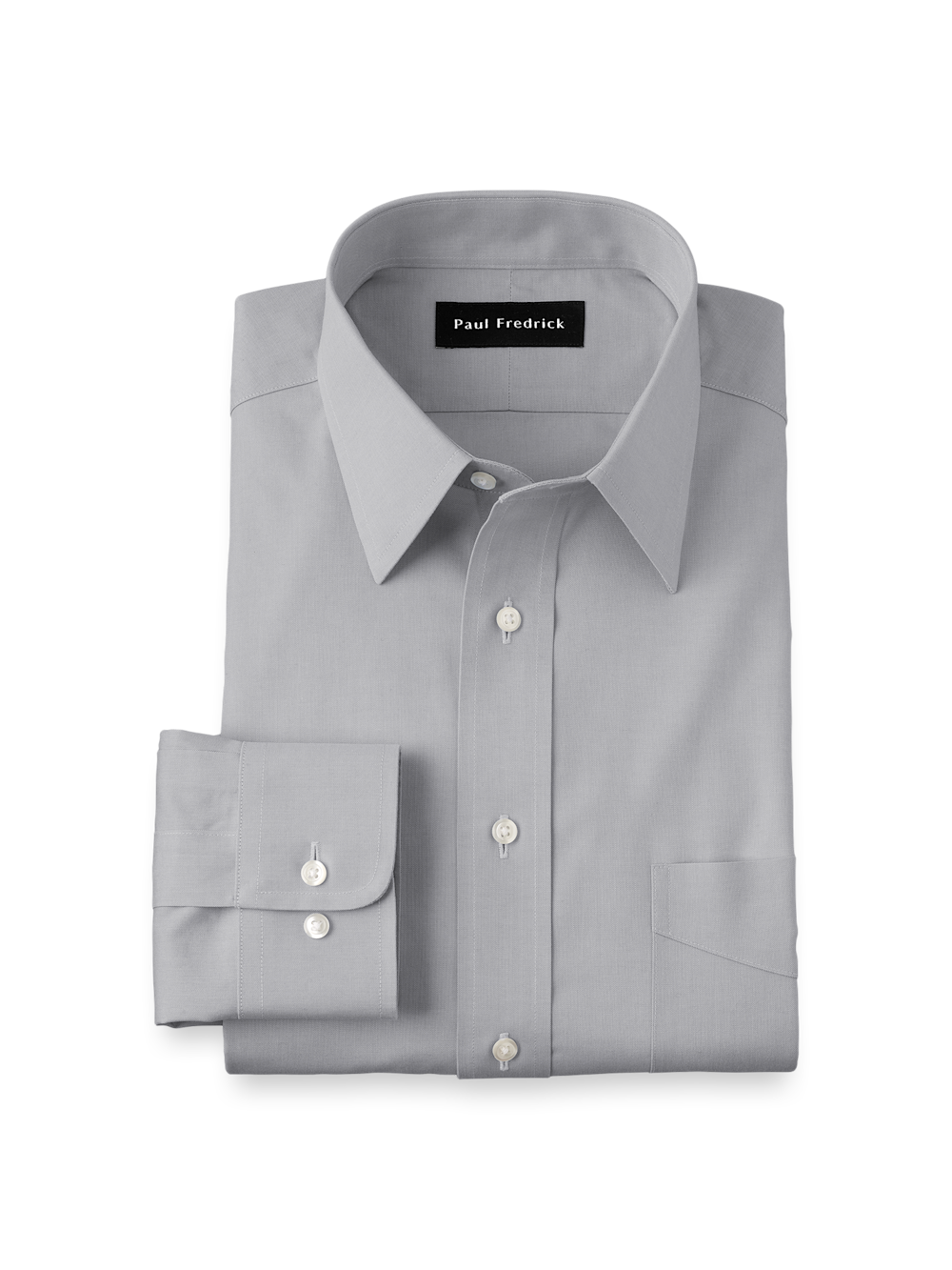 Non-Iron Cotton Pinpoint Solid Point Collar Dress Shirt - Grey – Paul ...