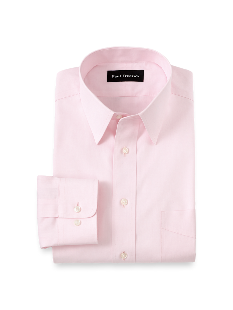 Non-Iron Cotton Pinpoint Solid Point Collar Dress Shirt - Pink – Paul ...