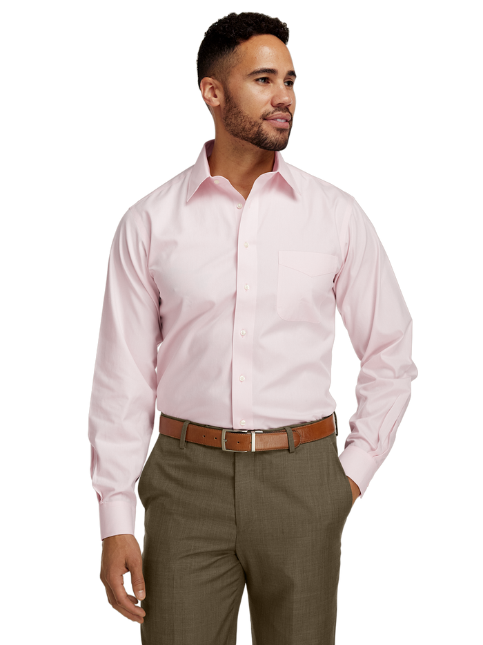 Non-Iron Cotton Pinpoint Solid Point Collar Dress Shirt - Pink – Paul ...