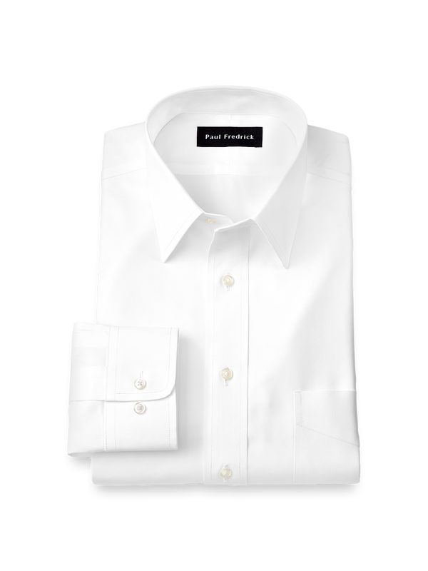 Non-Iron Cotton Pinpoint Solid Point Collar Dress Shirt - White
