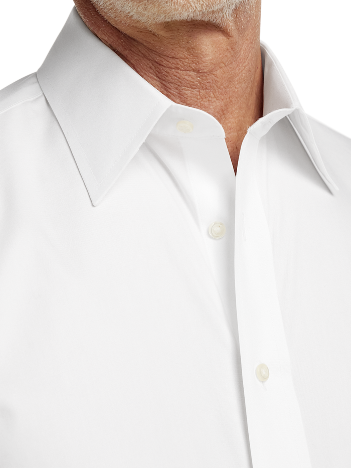 Non-Iron Cotton Pinpoint Solid Point Collar Dress Shirt - White