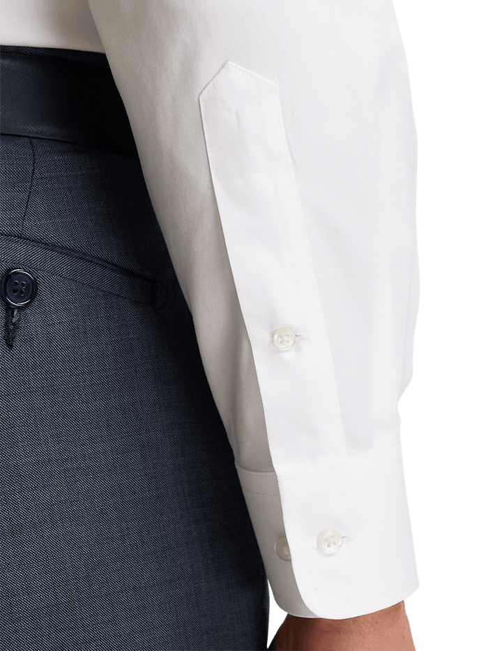 Non-Iron Cotton Pinpoint Solid Point Collar Dress Shirt - White