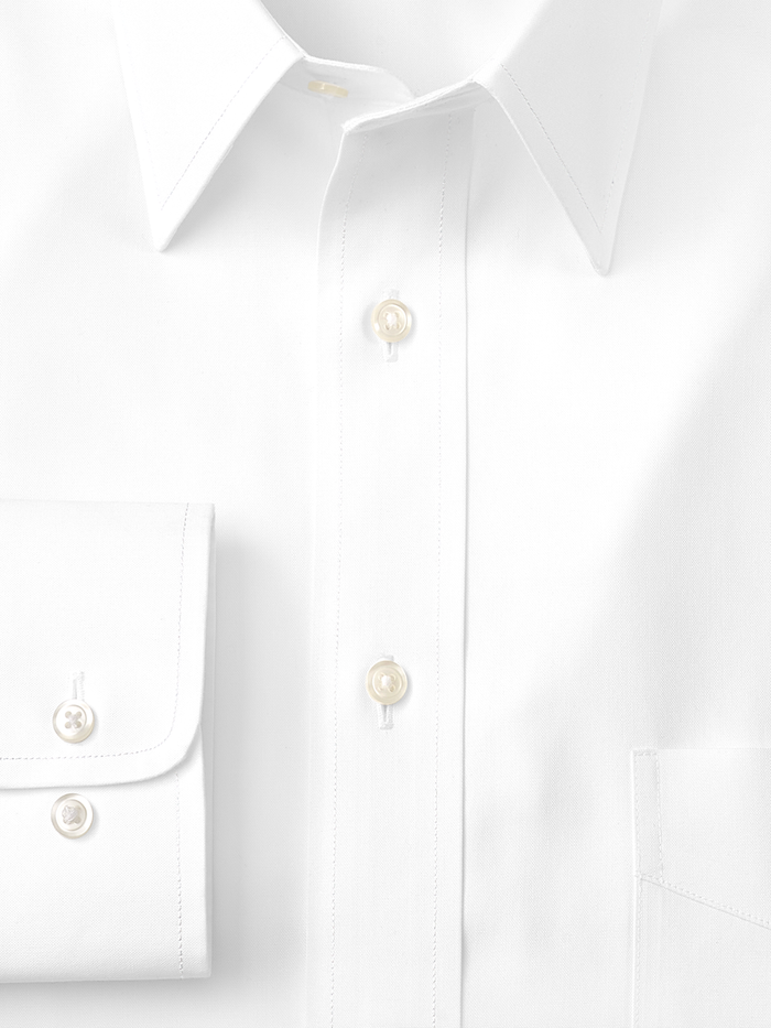 Non-Iron Cotton Pinpoint Solid Point Collar Dress Shirt - White