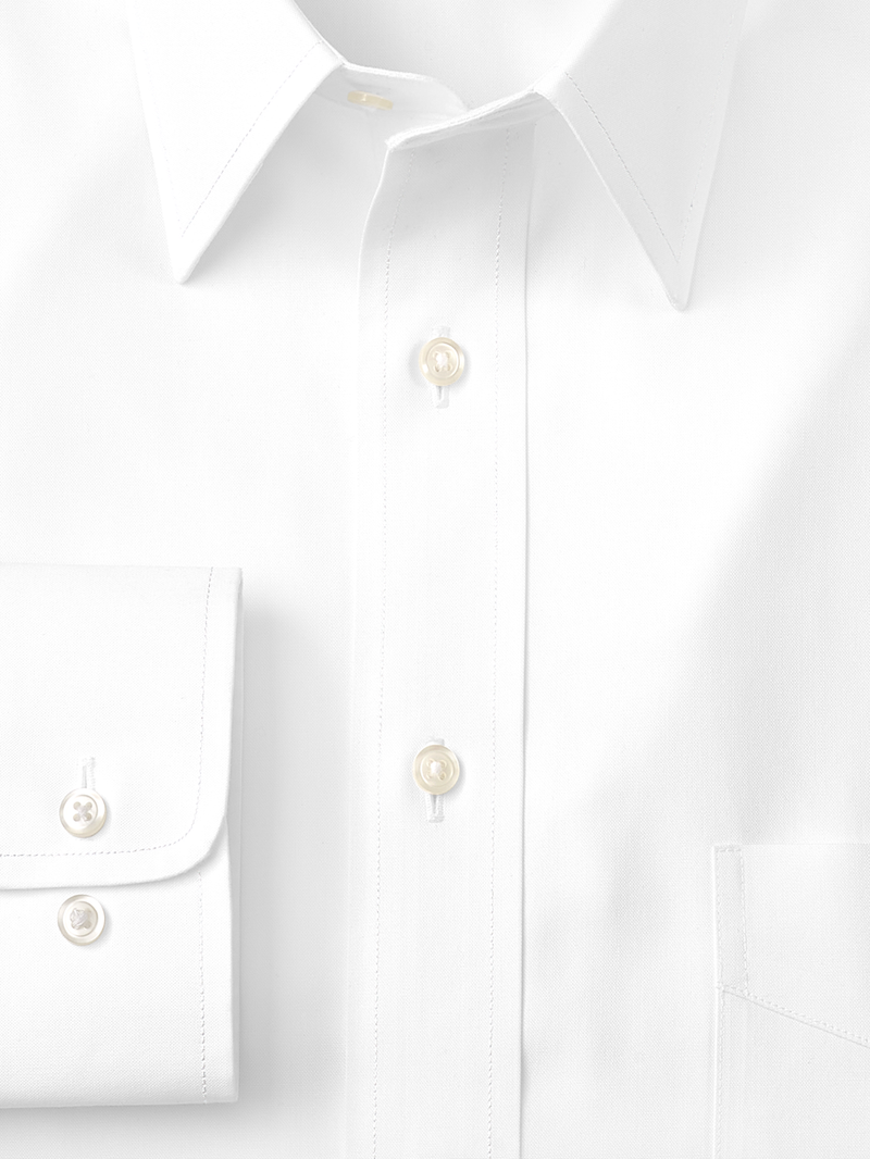 Non-Iron Cotton Pinpoint Solid Point Collar Dress Shirt - White