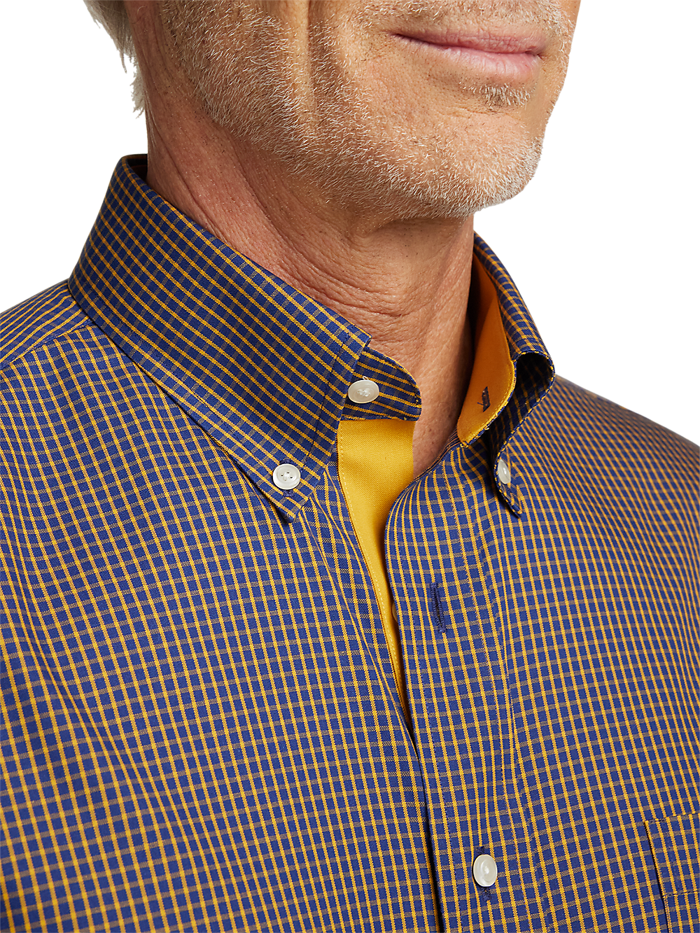 Non-Iron Cotton Check Dress Shirt With Contrast Trim - Navy Non-Iron Cotton Check Dress Shirt With Contrast Trim - Navy
