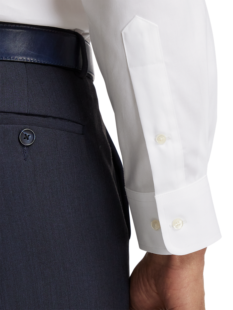 Non-Iron Cotton Solid Dress Shirt With Contrast Trim - White/blue ...