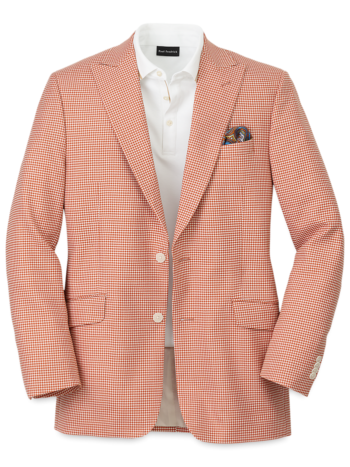 Wool Houndstooth Single Breasted Peak Lapel Sport Coat - Melon – Paul ...