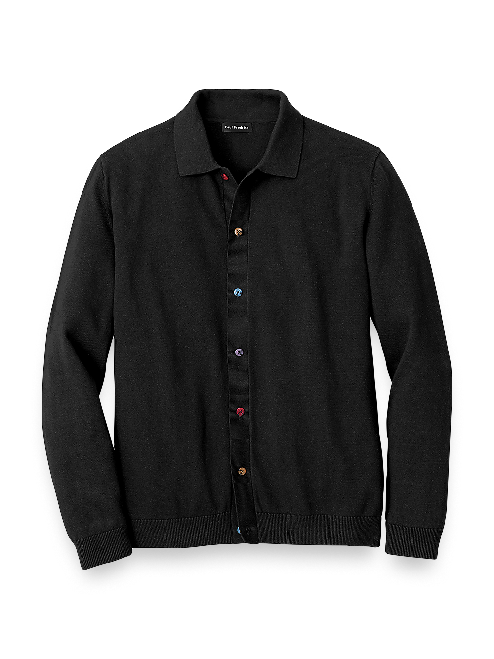 Cotton Button Front Polo - Black – Paul Fredrick