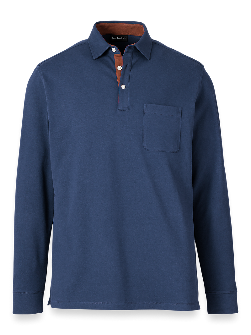 Cotton/Spandex Pique Three Button Polo - Navy – Paul Fredrick