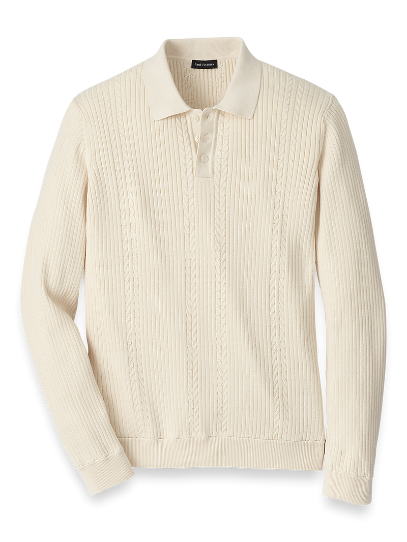 Cotton Three Button Polo - Ivory – Paul Fredrick