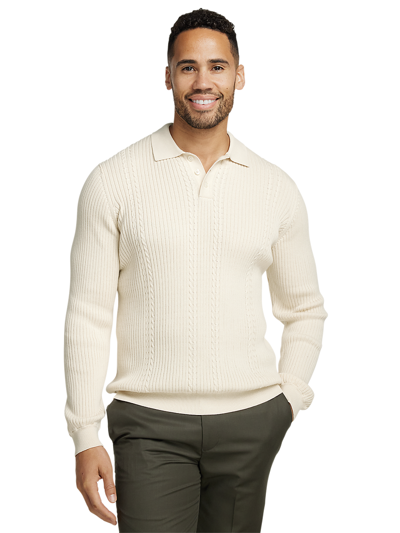 Cotton Three Button Polo - Ivory – Paul Fredrick