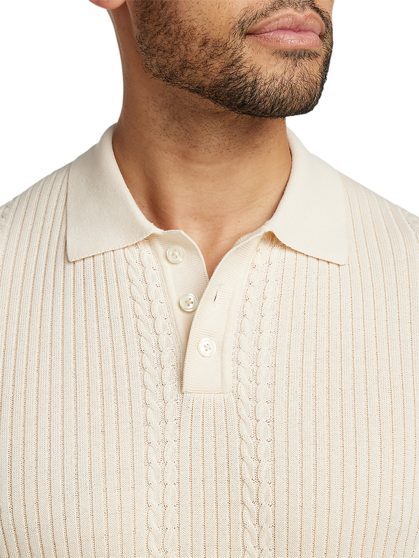 Cotton Three Button Polo - Ivory – Paul Fredrick