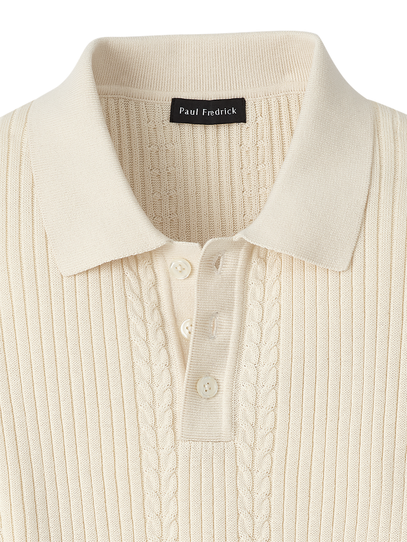 Cotton Three Button Polo - Ivory – Paul Fredrick
