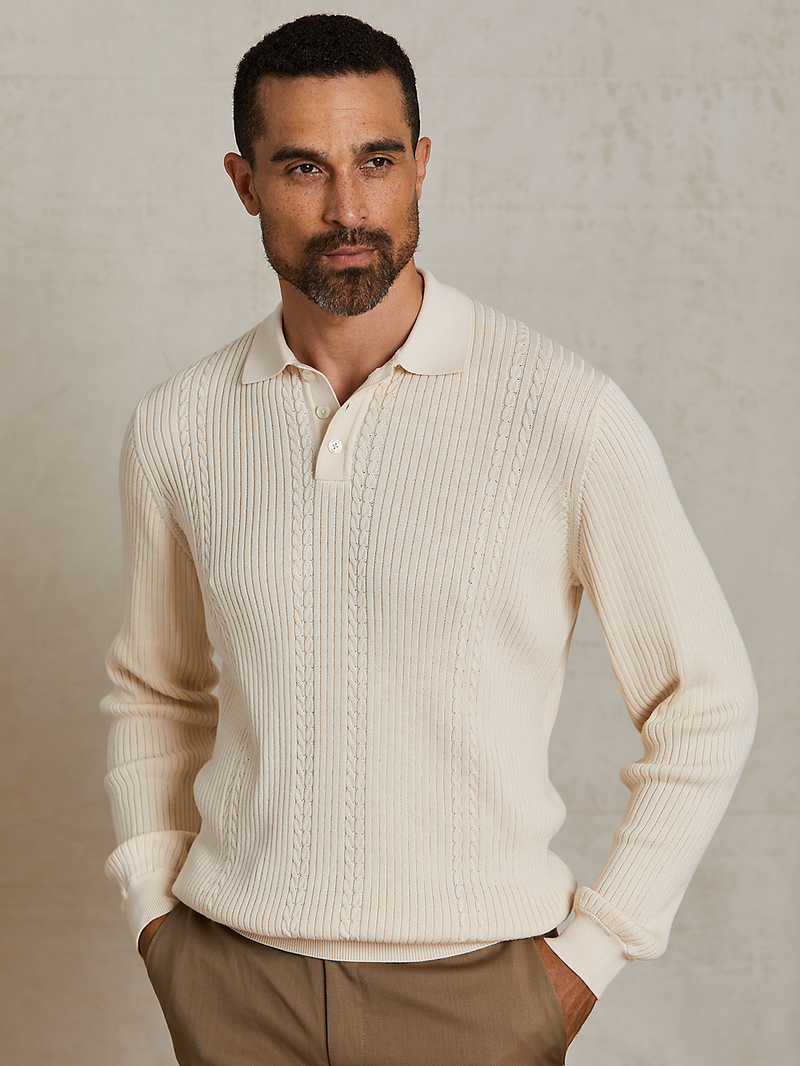 Cotton Three Button Polo - Ivory – Paul Fredrick