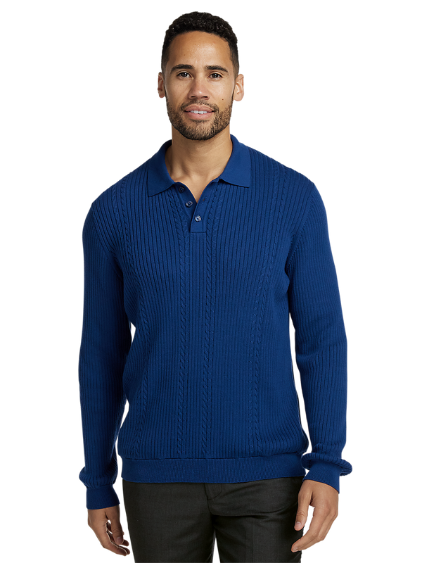 Cotton Three Button Polo - Blue – Paul Fredrick