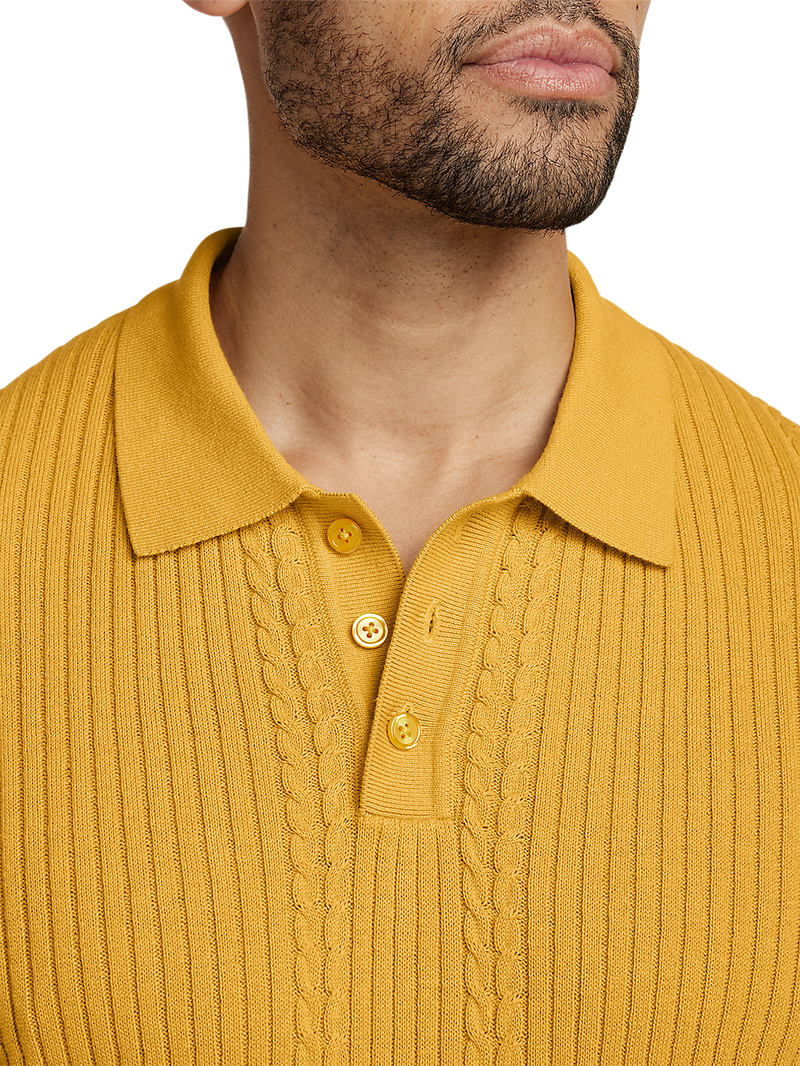 Cotton Three Button Polo - Gold – Paul Fredrick