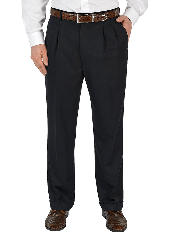 Microfiber Solid Pleated Pants - Black – Paul Fredrick