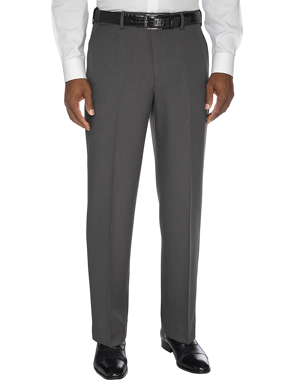 Comfort-Waist Microfiber Herringbone Flat Front Pant - Grey – Paul Fredrick
