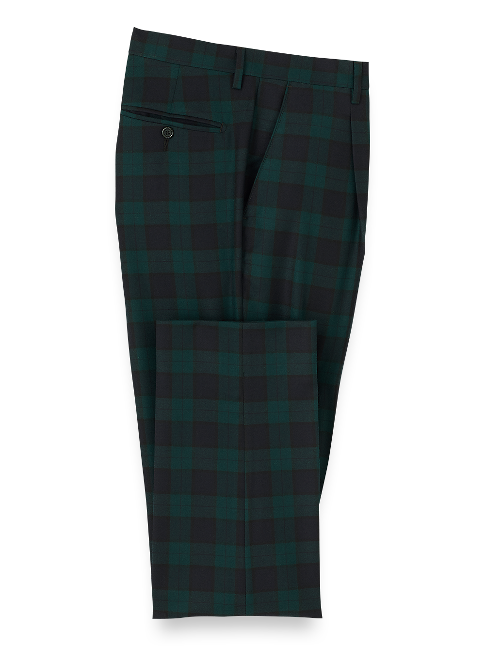 Wool Flannel Blackwatch Plaid Single Pleated Pants - Green/navy – Paul ...