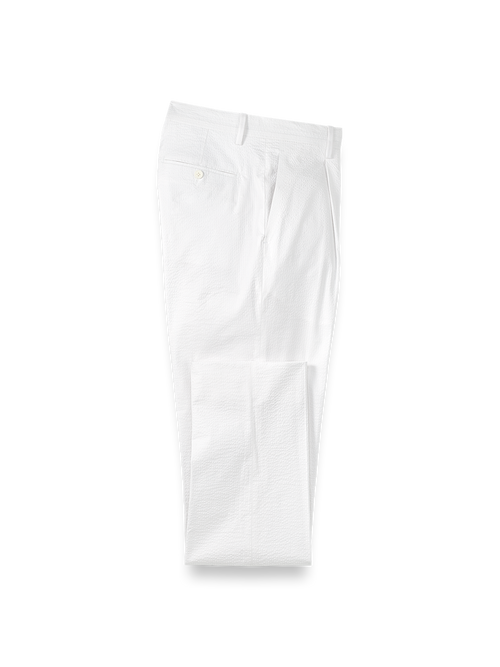 Cotton Seersucker Single Pleated Pants - White – Paul Fredrick