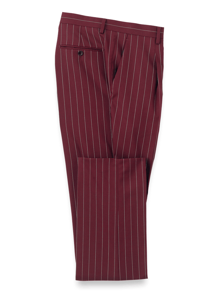 Wool Stretch Stripe Single Pleat Suit Pants - Burgundy – Paul Fredrick