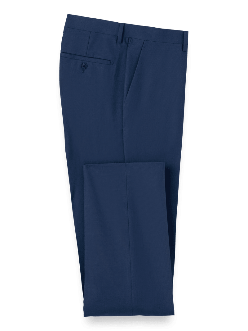 Wool Stretch Bengaline Flat Front Suit Pants - Blue – Paul Fredrick