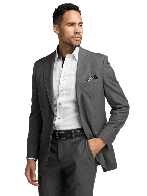 Wool Stretch Bengaline Peak Lapel Suit Jacket - Grey – Paul Fredrick