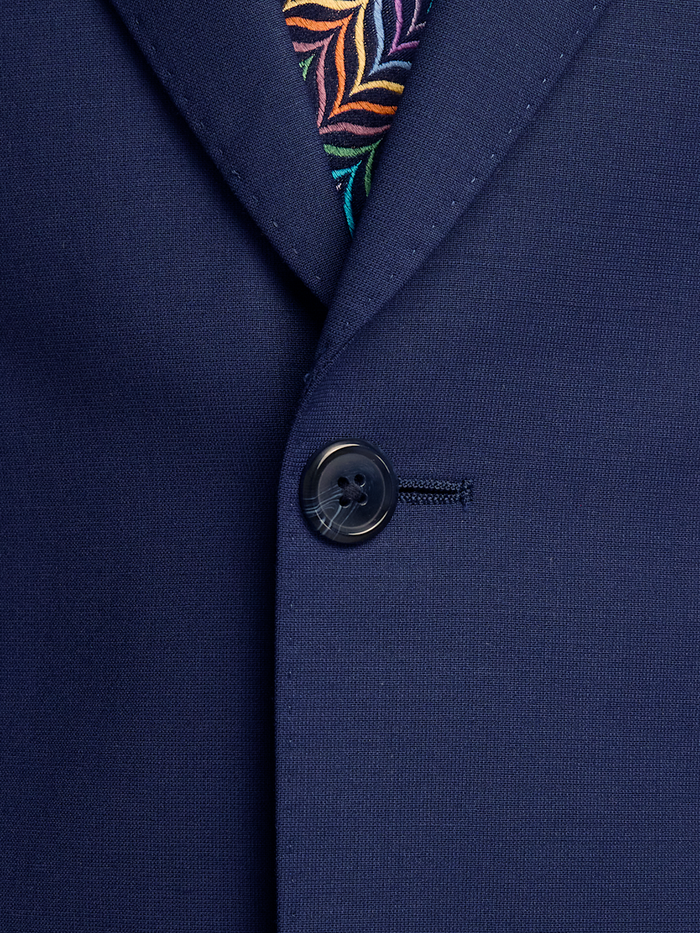 Wool Stretch Bengaline Peak Lapel Suit Jacket - Blue