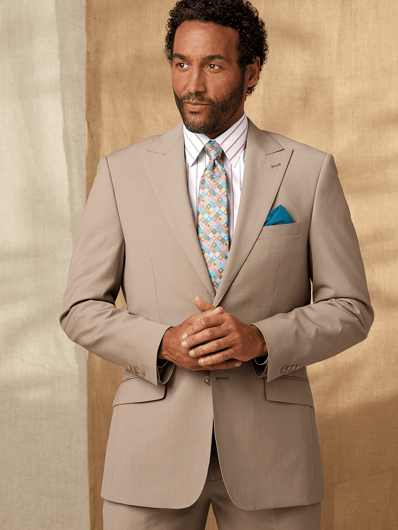 Wool Stretch Bengaline Peak Lapel Suit Jacket - Light Tan – Paul Fredrick