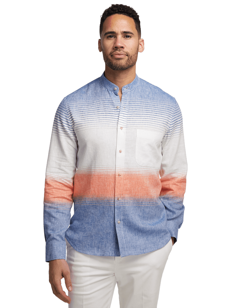 Linen Blend Horizontal Stripe Casual Shirt - Orange/blue – Paul Fredrick