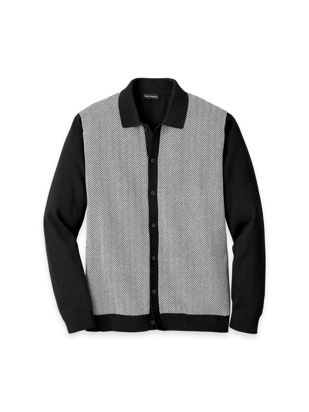 Cotton Button Front Polo - Black/white – Paul Fredrick