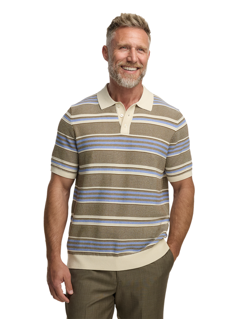 Cotton Three Button Polo - Brown/blue – Paul Fredrick