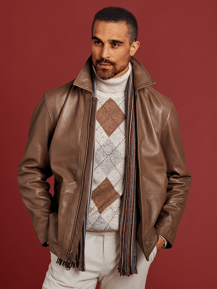 Leather Bomber Jacket - Brown – Paul Fredrick